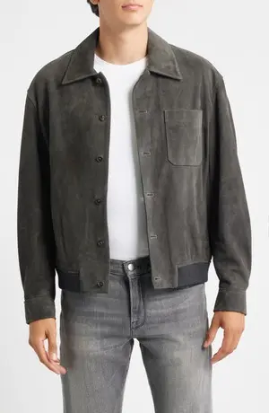 FRAME Suede Bomber Jacket - Old Black