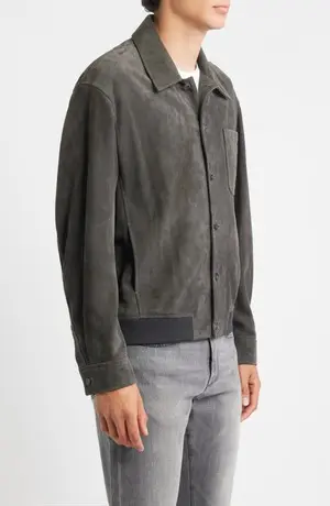 FRAME Suede Bomber Jacket - Old Black