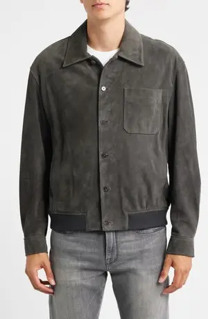 FRAME Suede Bomber Jacket - Old Black