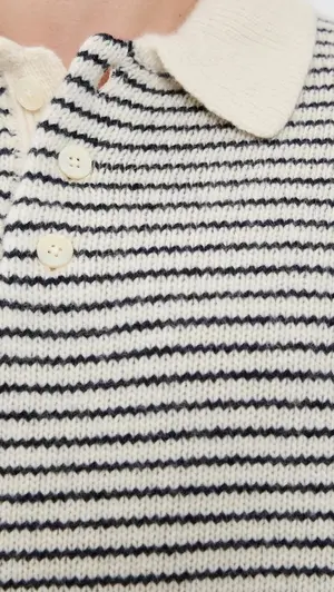 ALEX MILL Carl Striped Polo Sweater - Navy/ivory