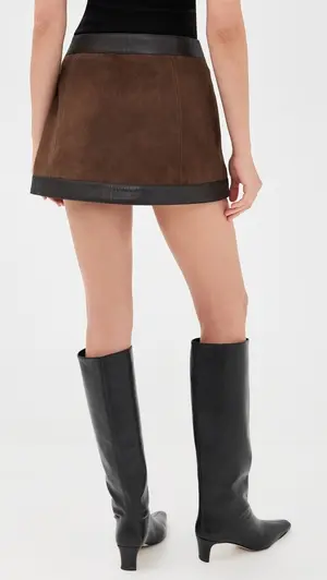 Retrofete Lisbeth Leather Mini Skirt - Chocolate/tobacco