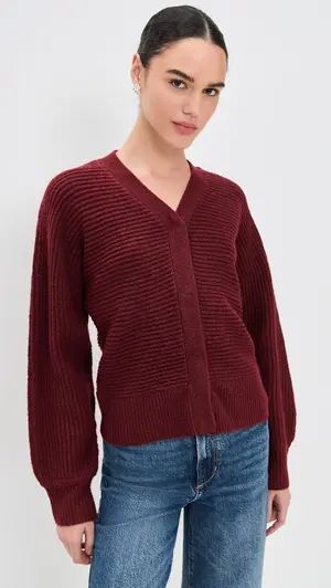 LE BOP Mira Stitched Cardigan - Cabernet