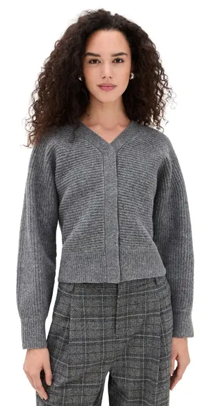 LE BOP Mira Stitched Cardigan - Charcoal