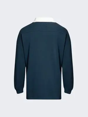 Rhude Long Sleeve Pique Polo Dark Navy And White