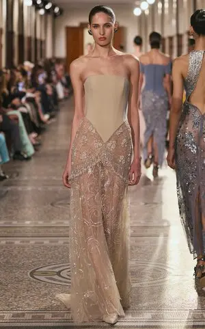 GEORGES HOBEIKA Corset Sheer Evening Gown