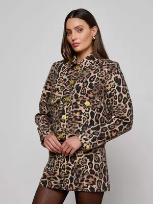 L'Agence Nyx Leopard Print Cropped Jacket - Brown Multi Patch Leopard