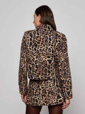 L'Agence Nyx Leopard Print Cropped Jacket - Brown Multi Patch Leopard