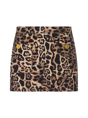L'Agence Cyra Mini Skirt - Brown Multi Patch Leopard