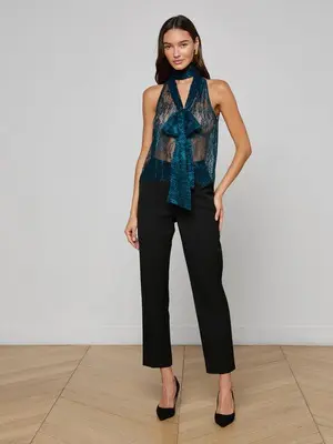L'Agence Reece Lace Tie Neck Blouse Top - Deep Teal