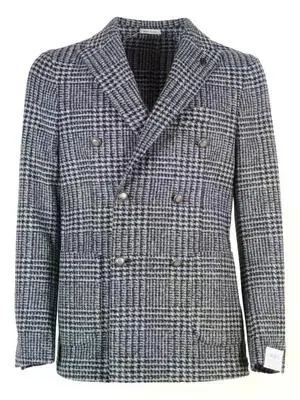 BRERA Double-breasted Check Jacket - Blue