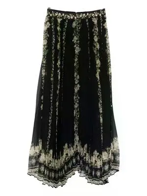 Alice + Olivia Katz Floral Pleated Maxi Skirt - Black