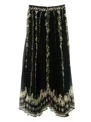 Black Floral Pleated Skirts