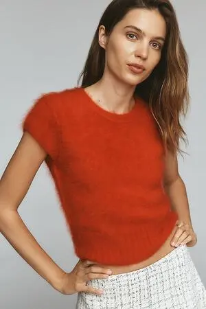 PILCRO Brushed Cashmere Short-sleeve Sweater - Red