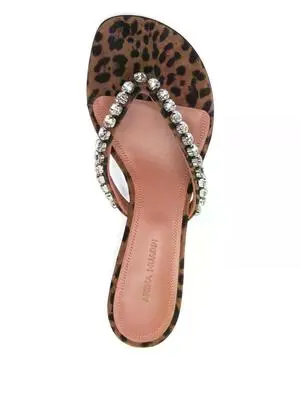 Amina Muaddi 45mm Leopard Crystal Sandals - Brown