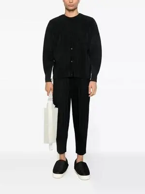 Issey Miyake Buttoned Plissé Cardigan - Black