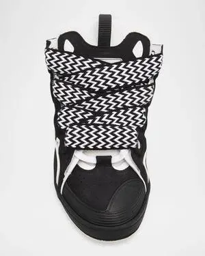 LANVIN Curb Leather Sneakers - Blackwhit