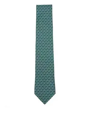 FERRAGAMO Racing Print Silk Neck Tie - Blue