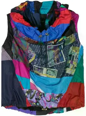 AZ FACTORY Patchwork Sleeveless Hoodie - Red