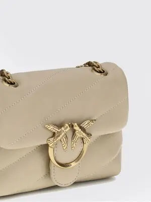 Pinko Quilted Leather Mini Bag With Bird Clasp - Beige