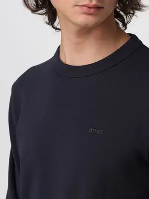 BOSS Embroidered Logo Cotton Crewneck Sweatshirt - Blue