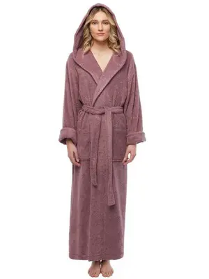 ARUS Womens Gots Certified Oganic Cotton Long Hooded Robe Grape