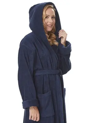 ARUS Gots Certified Oganic Cotton Long Hooded Robe - Navy