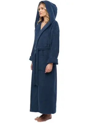 ARUS Gots Certified Oganic Cotton Long Hooded Robe - Navy