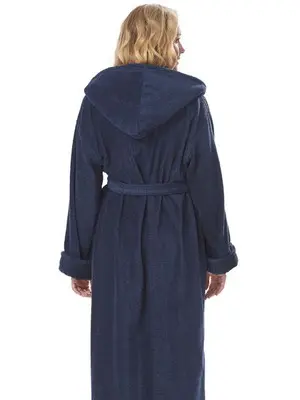 ARUS Gots Certified Oganic Cotton Long Hooded Robe - Navy