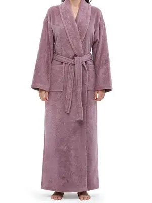 ARUS Womens Classic Shawl Collar Ankle Length Terry Bathrobe Grape