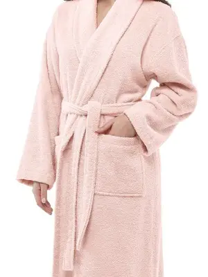 ARUS Classic Shawl Collar Ankle Length Terry Bathrobe - Pink
