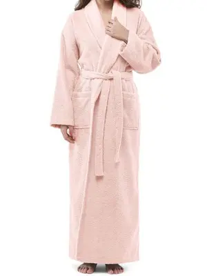 ARUS Womens Classic Shawl Collar Ankle Length Terry Bathrobe Pink
