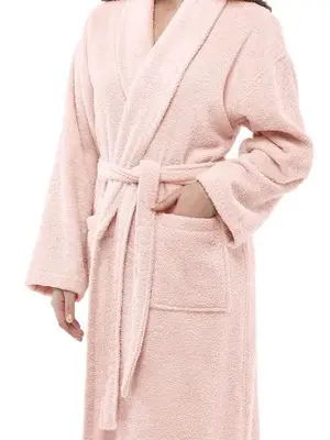 ARUS Classic Shawl Collar Ankle Length Terry Bathrobe - Pink
