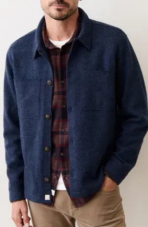 Marine Layer Boiled Wool Overshirt - Navy