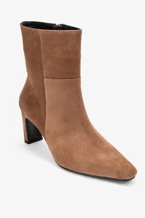 FOREVER & ALWAYS SHOES Kyoto Leather Block Heel Boot - Cognac Suede Leather