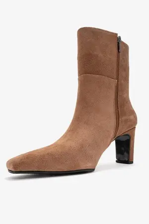 FOREVER & ALWAYS SHOES Kyoto Leather Block Heel Boot - Cognac Suede Leather