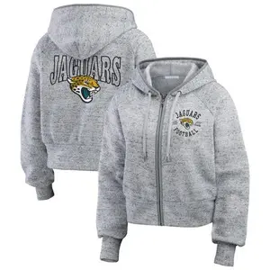 WEAR BY ERIN ANDREWS Jacksonville Jaguars Speckled Fleece Cropped Full-zip Hoodie - Heather Gray