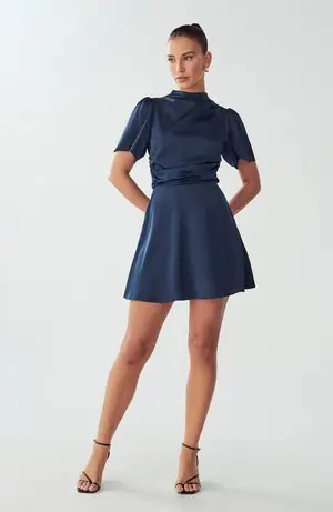 WILLA Saray Mini Dress - Navy Blue