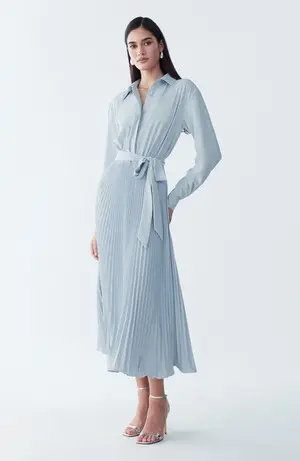 WILLA Mckenzi Midi Dress With Pleated Skirt - Sky