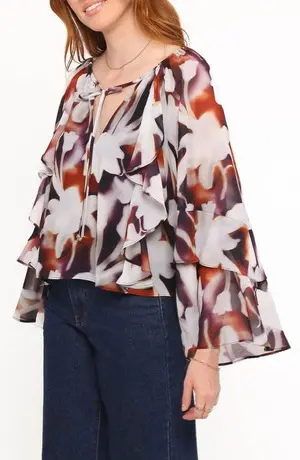PETAL & PUP Printed Ruffle-sleeve Top