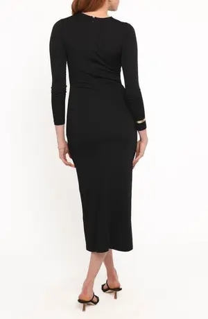 PETAL & PUP Ruched Long Sleeve Midi Dress