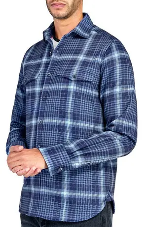 CON.STRUCT Slim Fit Plaid Shirt Jacket - Navy/green