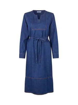 MASAI COPENHAGEN Long Sleeve V-neck Midi Denim Dress