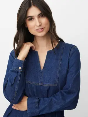 MASAI COPENHAGEN Long Sleeve V-neck Midi Denim Dress
