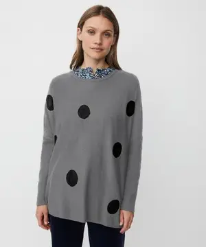 MASAI COPENHAGEN Oversized Polka Dot Knit Jumper - M. Grey Mel.