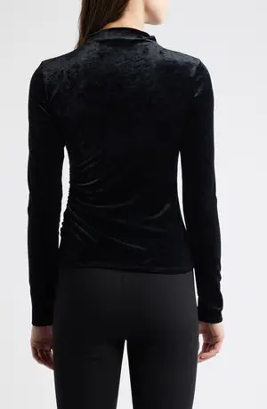 Rails Joelle Ruched Velour Mock Neck Top - Black
