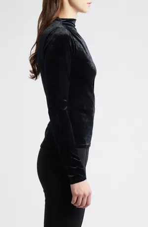Rails Joelle Ruched Velour Mock Neck Top - Black