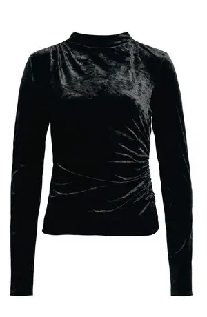 Rails Joelle Ruched Velour Mock Neck Top - Black