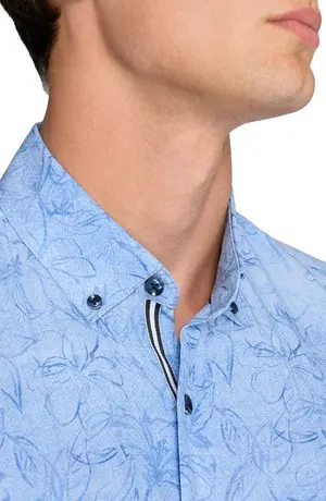 BROOKLYN BRIGADE Scribble Floral Print Woven Short Sleeve Basic - Denim