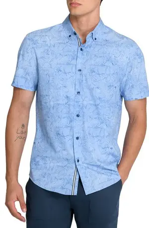 BROOKLYN BRIGADE Scribble Floral Print Woven Short Sleeve Basic - Denim