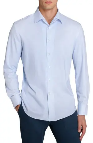 BROOKLYN BRIGADE Long Sleeve Knit Shirt With Wavy Print - White/blue